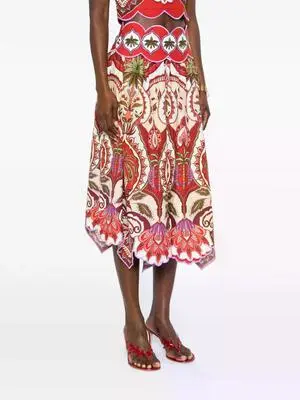 Farm Rio Printed Midi Skirt With Scalloped Trim
