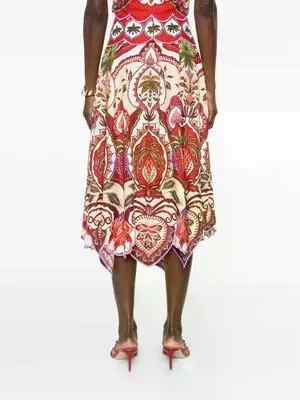 Farm Rio Printed Midi Skirt With Scalloped Trim