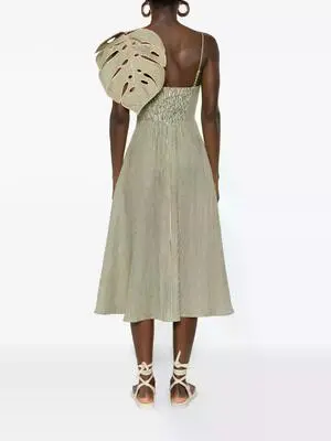 Farm Rio Striped Leaf-detail Midi Dress