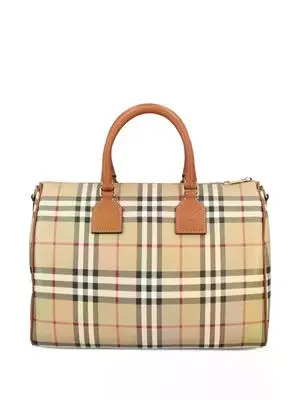 Burberry Check Bowling Bag With Detachable Shoulder Strap - Neutrals