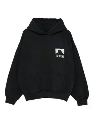 Rhude Graphic Print Drawstring Hoodie - Black