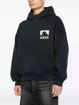 Rhude Graphic Print Drawstring Hoodie - Black