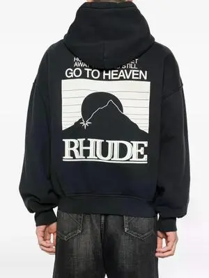 Rhude Graphic Print Drawstring Hoodie - Black