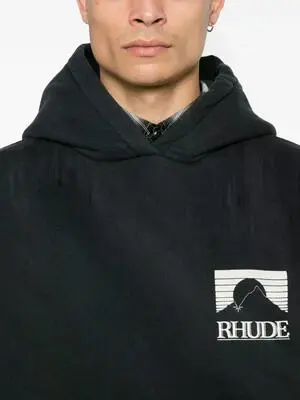 Rhude Graphic Print Drawstring Hoodie - Black