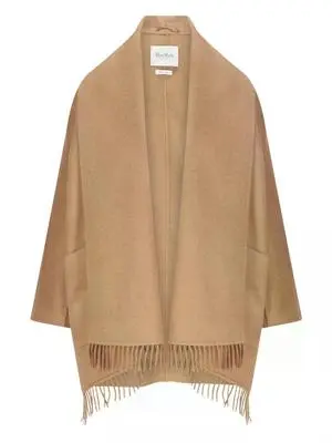 Max Mara Wool Coat With Fringed Hem And Shawl Collar - Neutrals