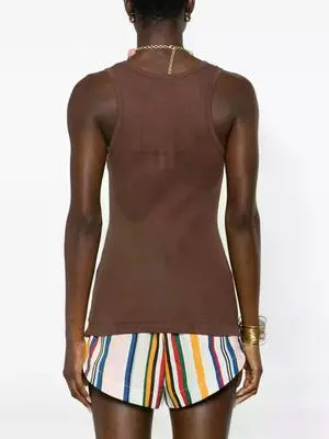 Pinko Ribbed Cotton Tank Top With Golden Logo Detail - Brown