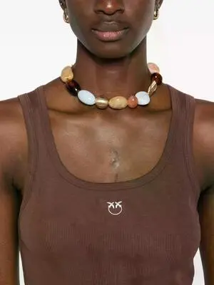 Pinko Ribbed Cotton Tank Top With Golden Logo Detail - Brown