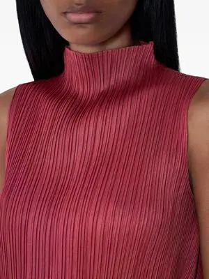 Issey Miyake Pleated Stand-collar Top - Red
