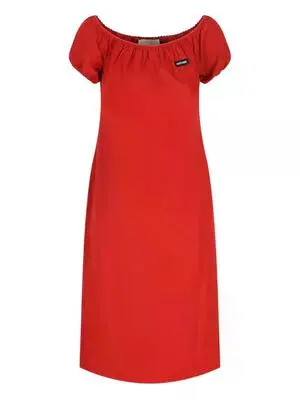 Miu Miu Cotton Poplin Dress With Scoop Neck And Gathered Sleeves