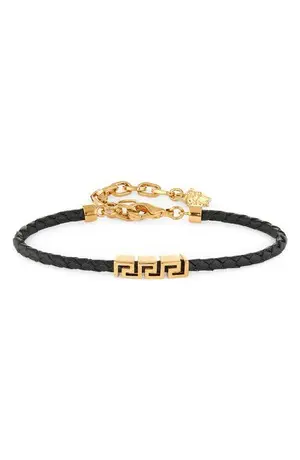 Versace Greca Braided Leather Bracelet - Black-versace Gold