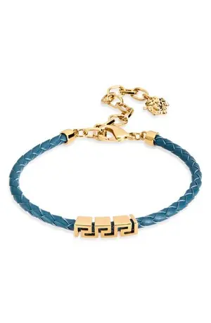 Versace Greca Braided Leather Bracelet - Dark Teal-versace Gold