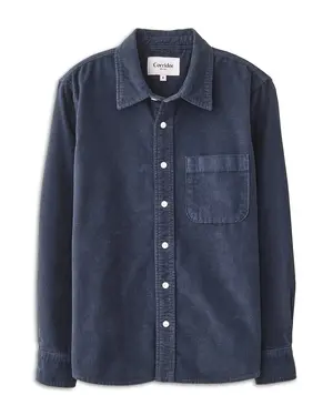 CORRIDOR Corduroy Long Sleeve Button Front Shirt - Navy