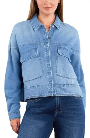 WASH LAB DENIM Boxy Denim Button-up Shirt
