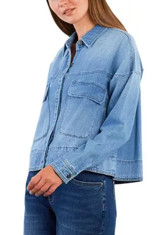 WASH LAB DENIM Boxy Denim Button-up Shirt