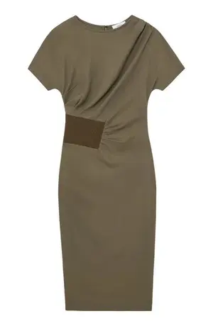 REISS Etta Rib Detail Drape Dress