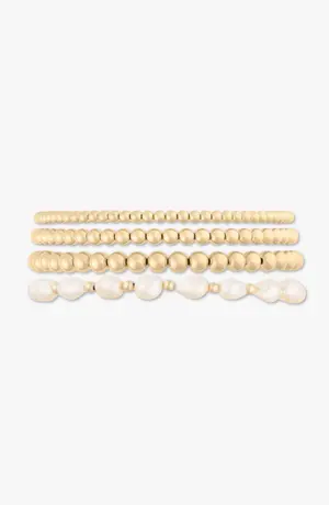 CUFFED BY NANO Baroque Pearl And 14k Filled Bead Bracelet Stack - Gold