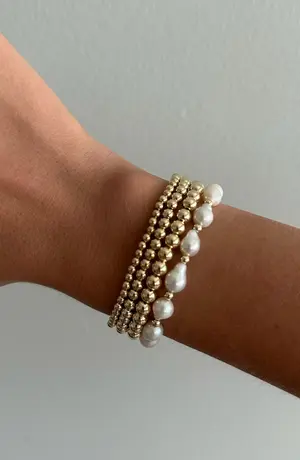 CUFFED BY NANO Baroque Pearl And 14k Filled Bead Bracelet Stack