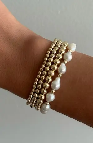 CUFFED BY NANO Baroque Pearl And 14k Filled Bead Bracelet Stack