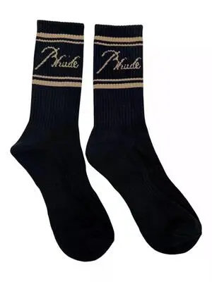Rhude Logo Striped Socks - Black