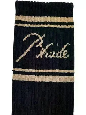 Rhude Logo Striped Socks - Black