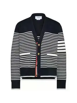 Thom Browne Striped V-neck Cardigan - Blue