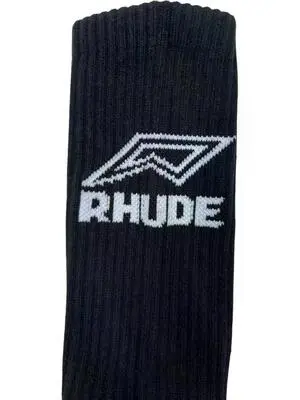 Rhude Footy Logo-intarsia Socks - Black