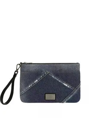 Dolce & Gabbana Logo-plaque Denim Wristlet - Blue