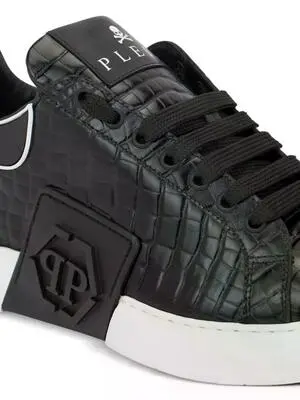 Philipp Plein Phantom Kick$ Cocco Embossed Low-top Sneakers - Black