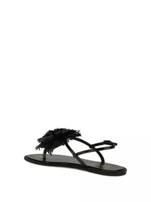 LE SILLA Rose Embellishment Flat Sandals - Black