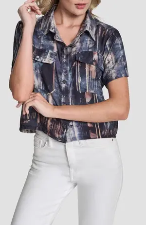 Dkny Printed Short Sleeve Button-up Shirt