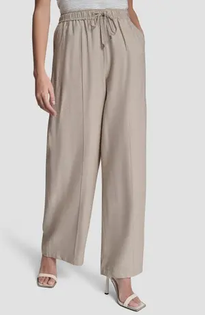 Dkny Woven Drawstring Flared Pants - Pebble