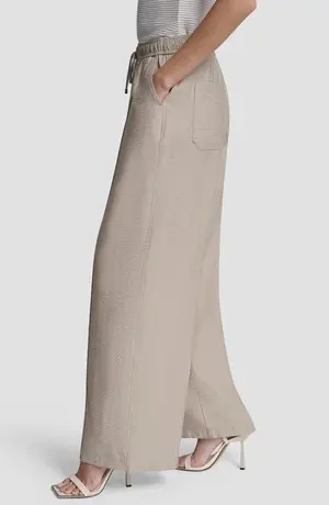 Dkny Woven Drawstring Flared Pants - Pebble