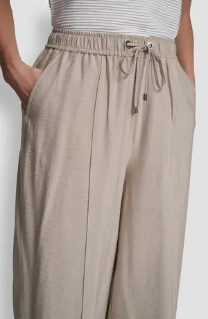 Dkny Woven Drawstring Flared Pants - Pebble