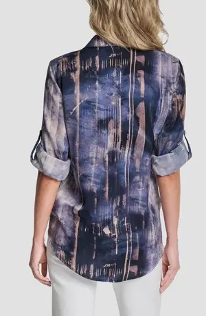 Dkny Abstract Print Roll-tab Sleeve Button-up Shirt - Hudson Lights