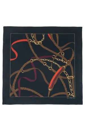Ralph Lauren Belting Print Square Silk Scarf - Navy