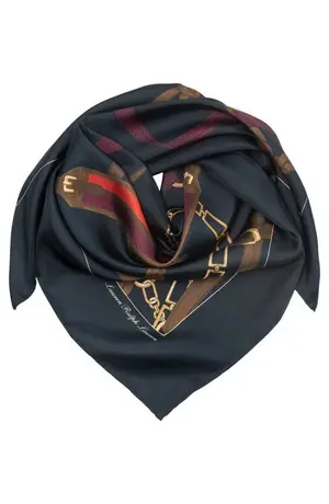 Ralph Lauren Belting Print Square Silk Scarf - Navy