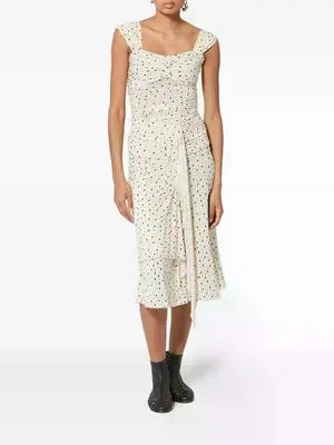 Isabel Marant Étoile Gathered Polka Dot Print Jersey Midi Skirt - Neutrals