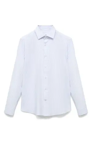 Mango Slim Fit Stripe Button-up Shirt - Sky Blue
