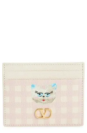Valentino Garavani Vlogo Signature Le Chat De La Maison Leather Card Case - Ivory/multi