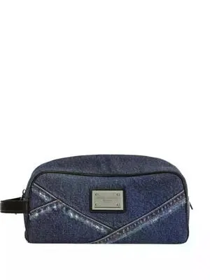 Dolce & Gabbana Logo-plaque Denim Pouch - Blue