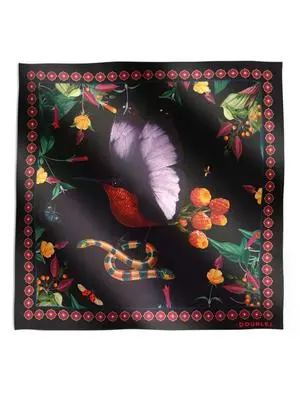La DoubleJ Floral Border Bird Scarf - Black