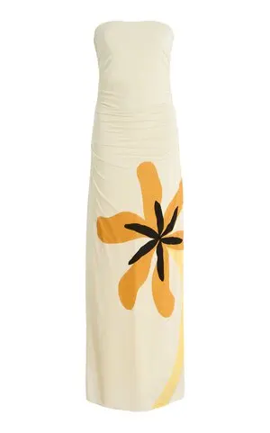 CALA DE LA CRUZ Daphne Strapless Printed Maxi Dress - White