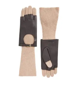 Sandro Wool-blend Leather-trim Layered Gloves - Beige