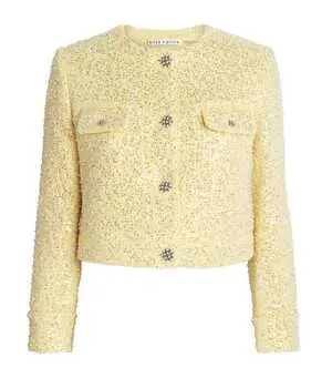 Alice + Olivia Tweed Embellished Lorie Jacket - Yellow