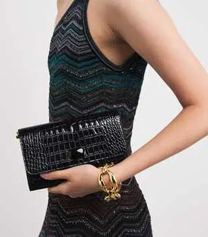 Jeffrey Levinson Leather Croc-embossed Clutch Bag - Navy