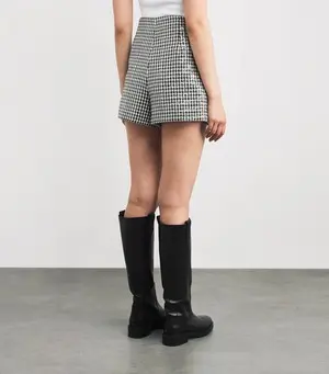 Sandro Tweed Houndstooth Sequined Shorts - Black