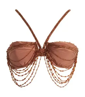 PatBO Embellished Halterneck Bikini Top - Brown