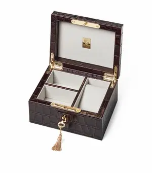 ASPINAL OF LONDON Leather Croc-embossed Watch And Cufflinks Box - Brown