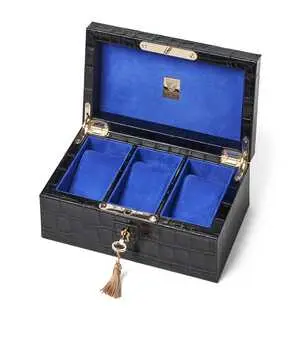 ASPINAL OF LONDON Leather Croc-embossed 3-piece Watch Box - Black
