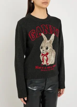 GANNI Logo-intarsia Wool-blend Jumper